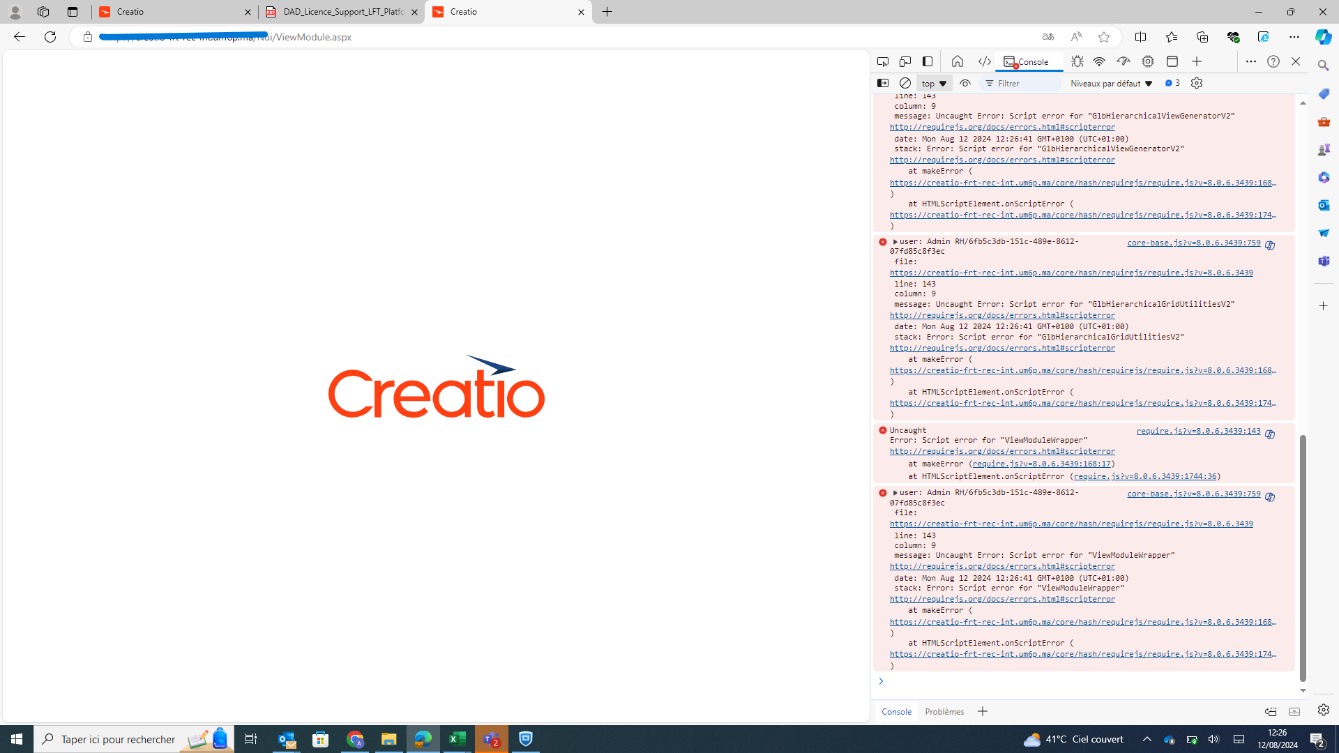 Script Errors in Creatio Interface - "GHierarchyViewGeneratorV2" and "ViewModuleWrapper ...